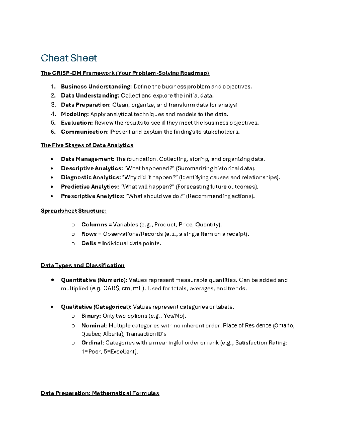 112 Midterm Exam Cheat Sheet: Data Analytics Framework Overview - Studocu