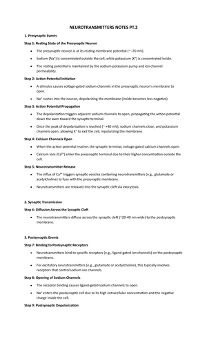 Neurotransmitters Notes PT - NEUROTRANSMITTERS NOTES PT ...