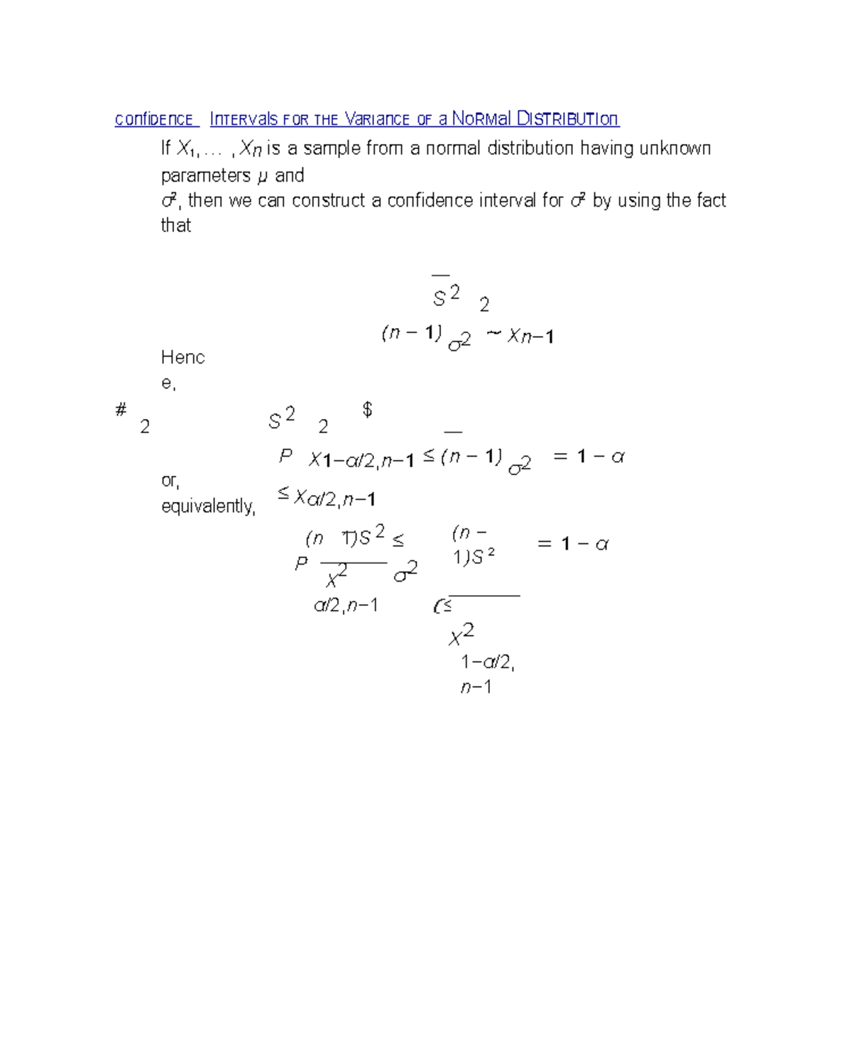 Confidence Intervals for Variance in Normal Distribution (Stat 312 ...