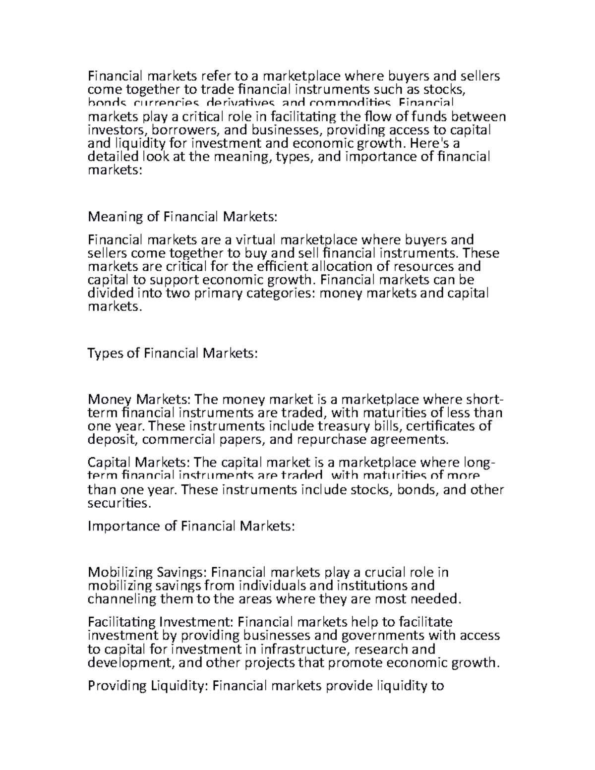 Understanding Financial Markets: Meaning, Types & Importance - Studocu