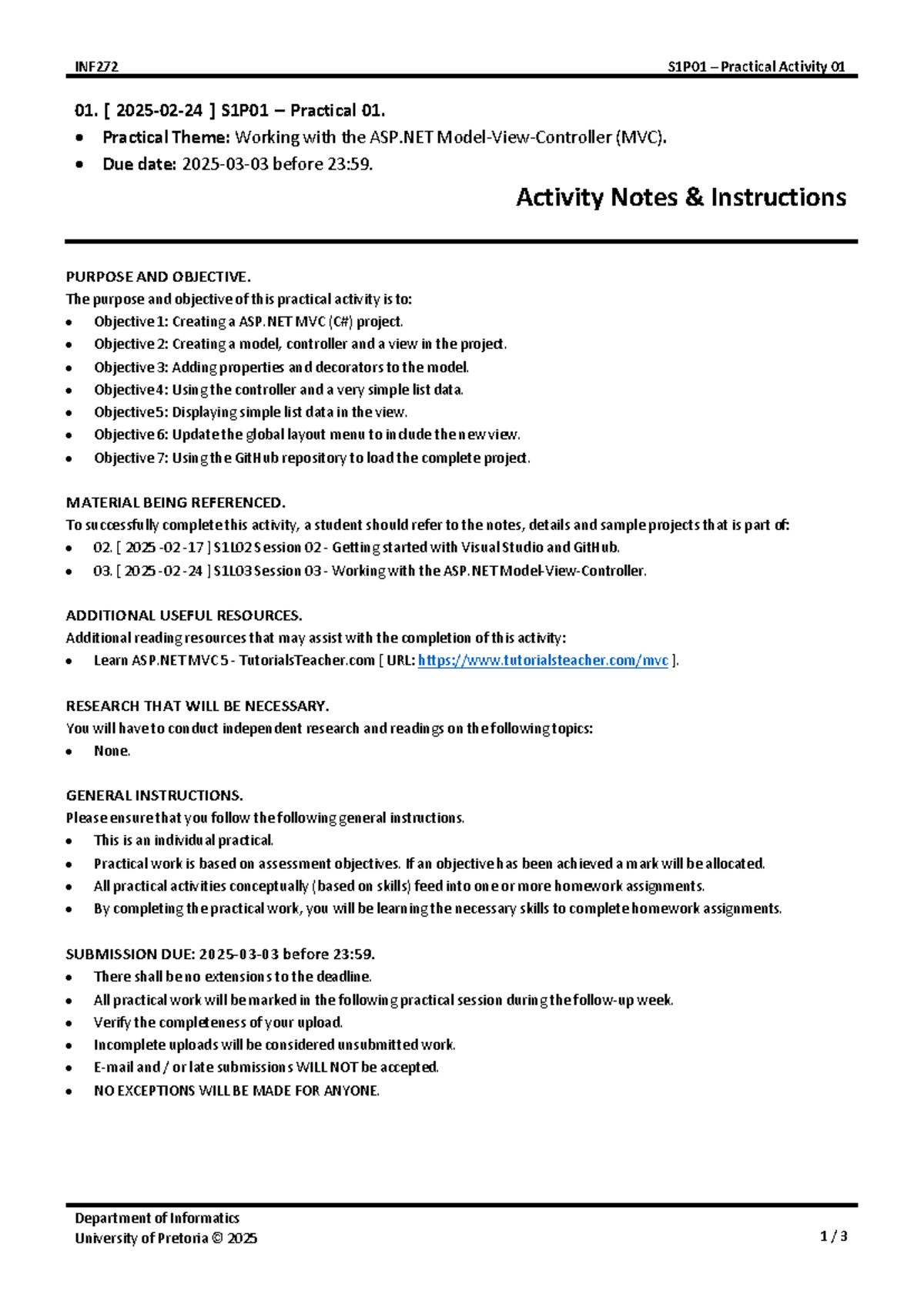 Practical 1 instruction - INF272 S1P01 – Practical Activity 01 ...