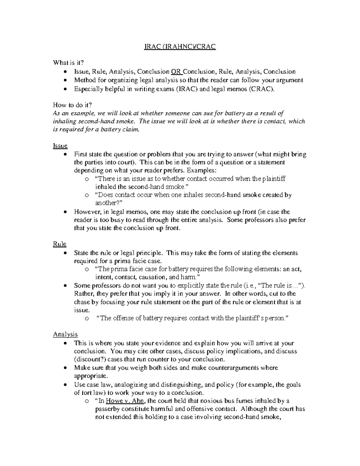 IRAC Method Overview: A Guide to Legal Analysis Techniques - Studocu