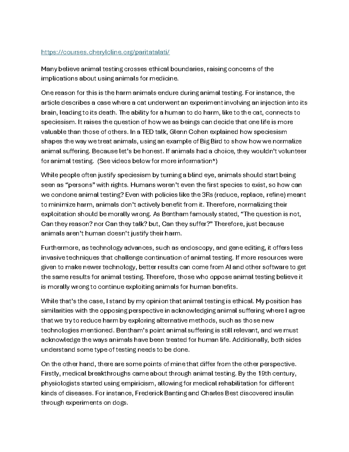 IDIS Blog 3 - Ethical Implications of Animal Testing - Studocu