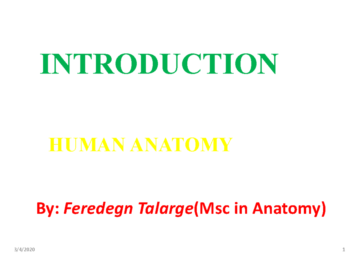 Introduction to Human Anatomy - M.Sc. Notes & Overview - Studocu