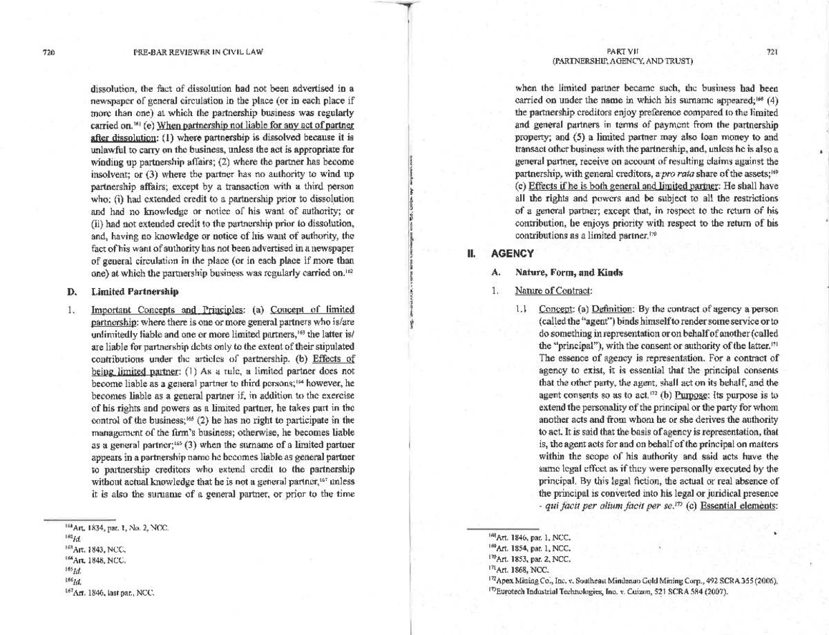BLAW 720 REVIEWER: Key Concepts in Civil Law on Partnership and Agency ...