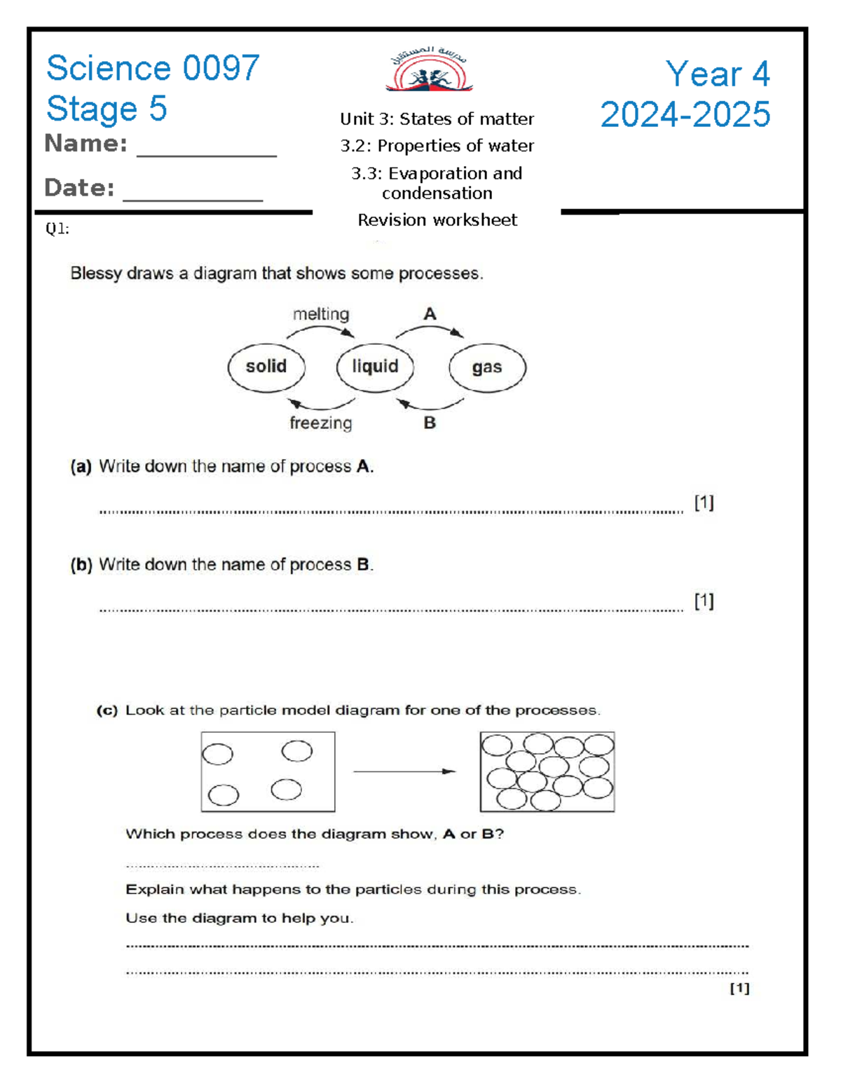 Science 0097 Unit 3: Properties of Water Revision Worksheet - Studocu