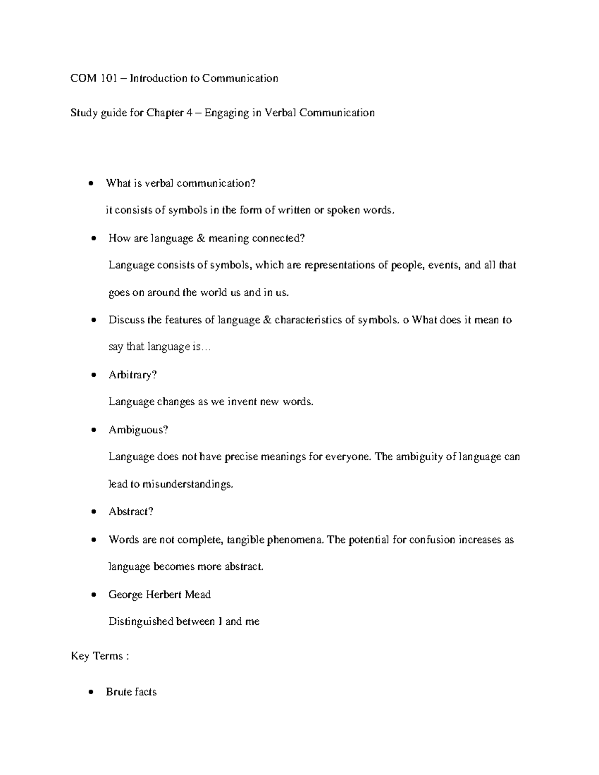 COM 101 Chapter 4 Study Guide: Engaging in Verbal Communication - Studocu