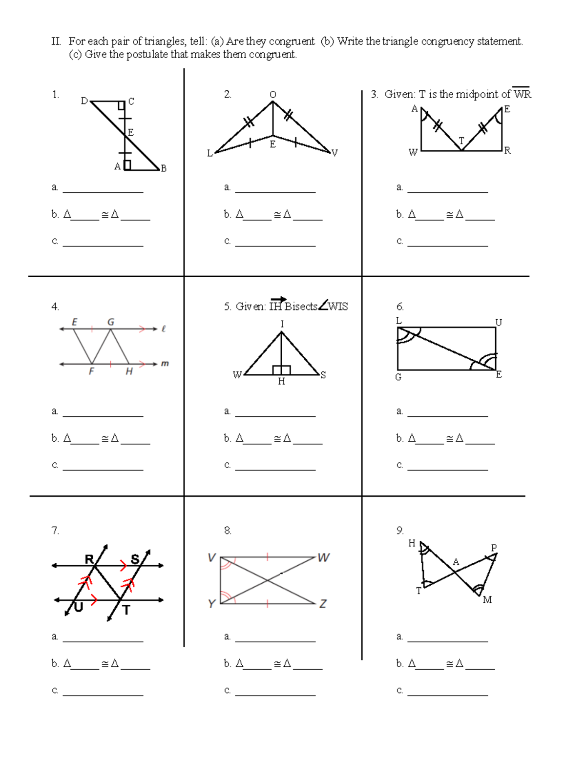 Triangle Congruence Worksheet: Analyze & Determine Congruence - Studocu