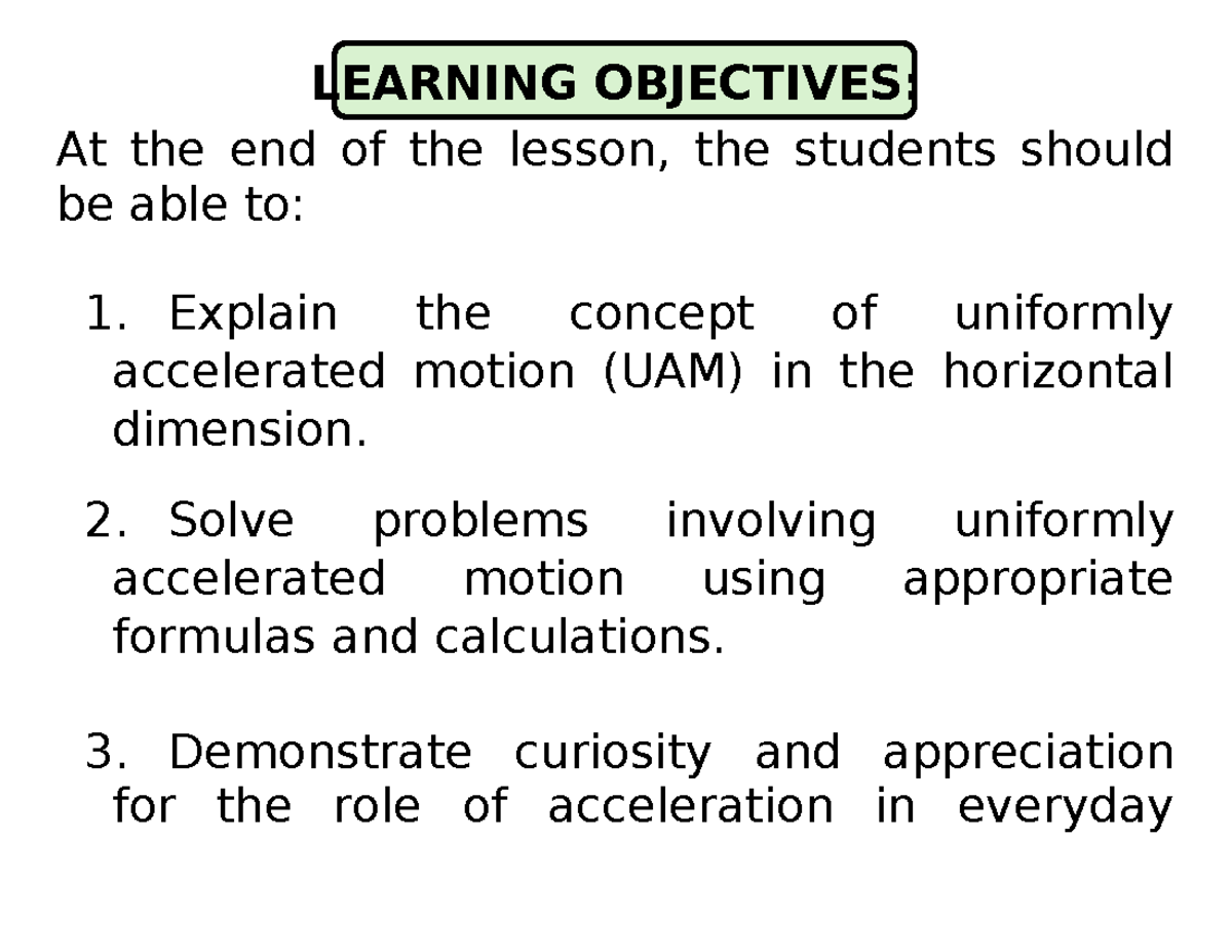 Learning Objectives - BS Physics - LEARNING OBJECTIVES: At the end of ...