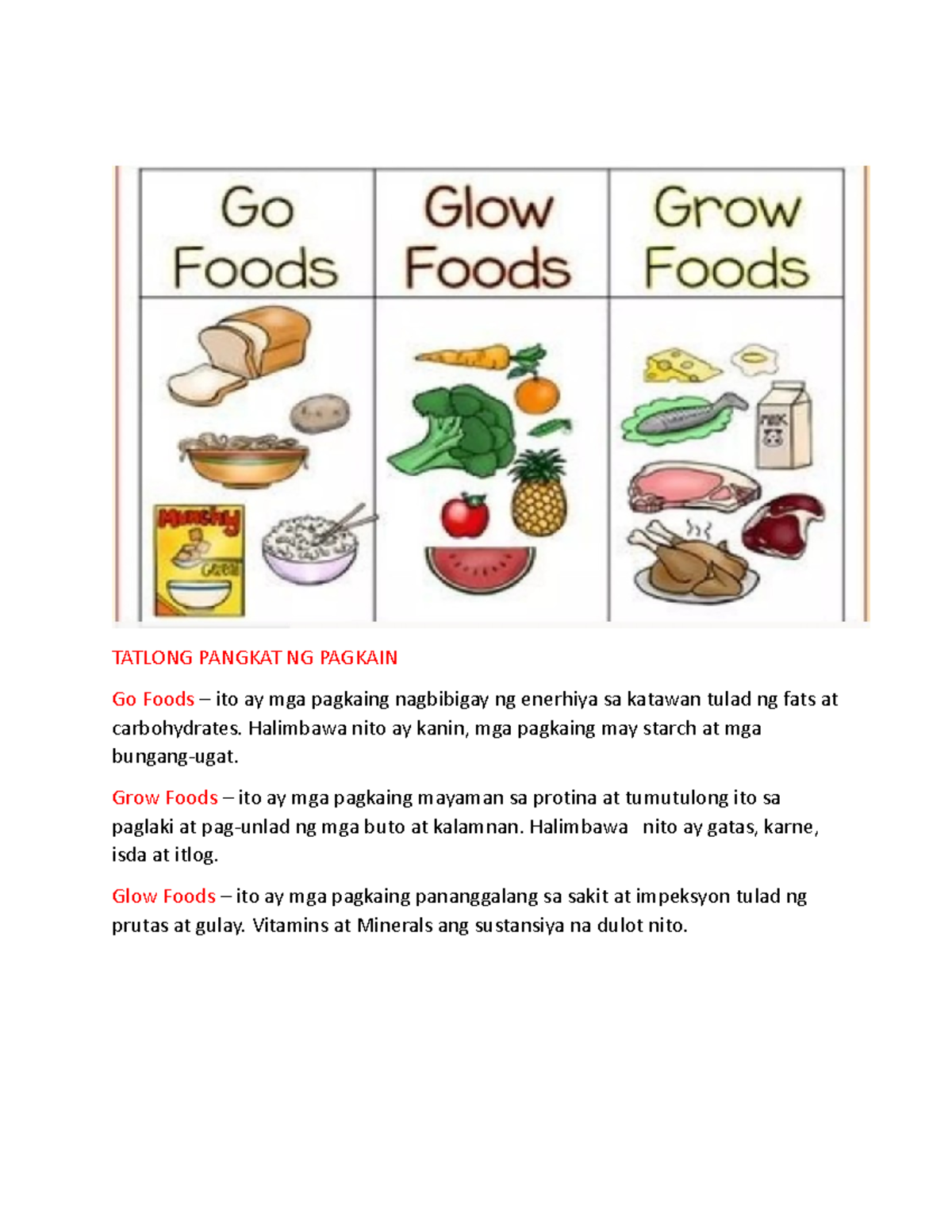 Edukasyon sa Pagpapakatao: Pangkalahatang Impormasyon sa Pagkain - Studocu