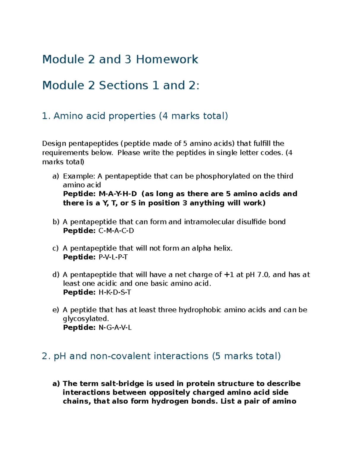 BCHM 270 F24 Module 2 & 3 Homework: Amino Acids, Enzymes, & Kinetics ...