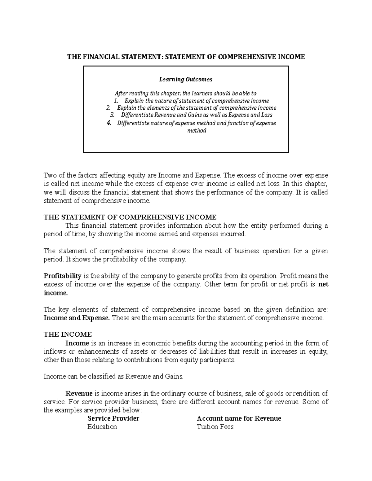 Statement of Comprehensive Income and its elements - THE FINANCIAL ...