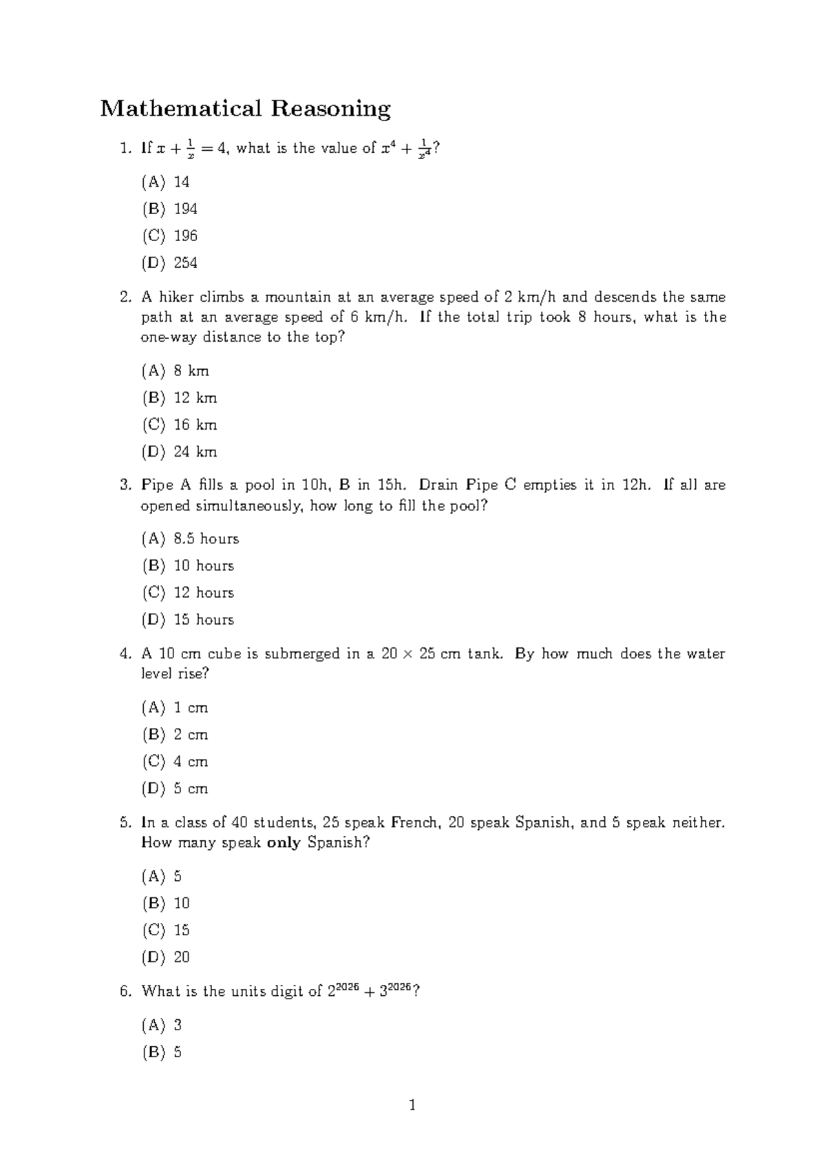 Mathematical Reasoning 1 - Set 5 Practice Questions and Answers - Studocu