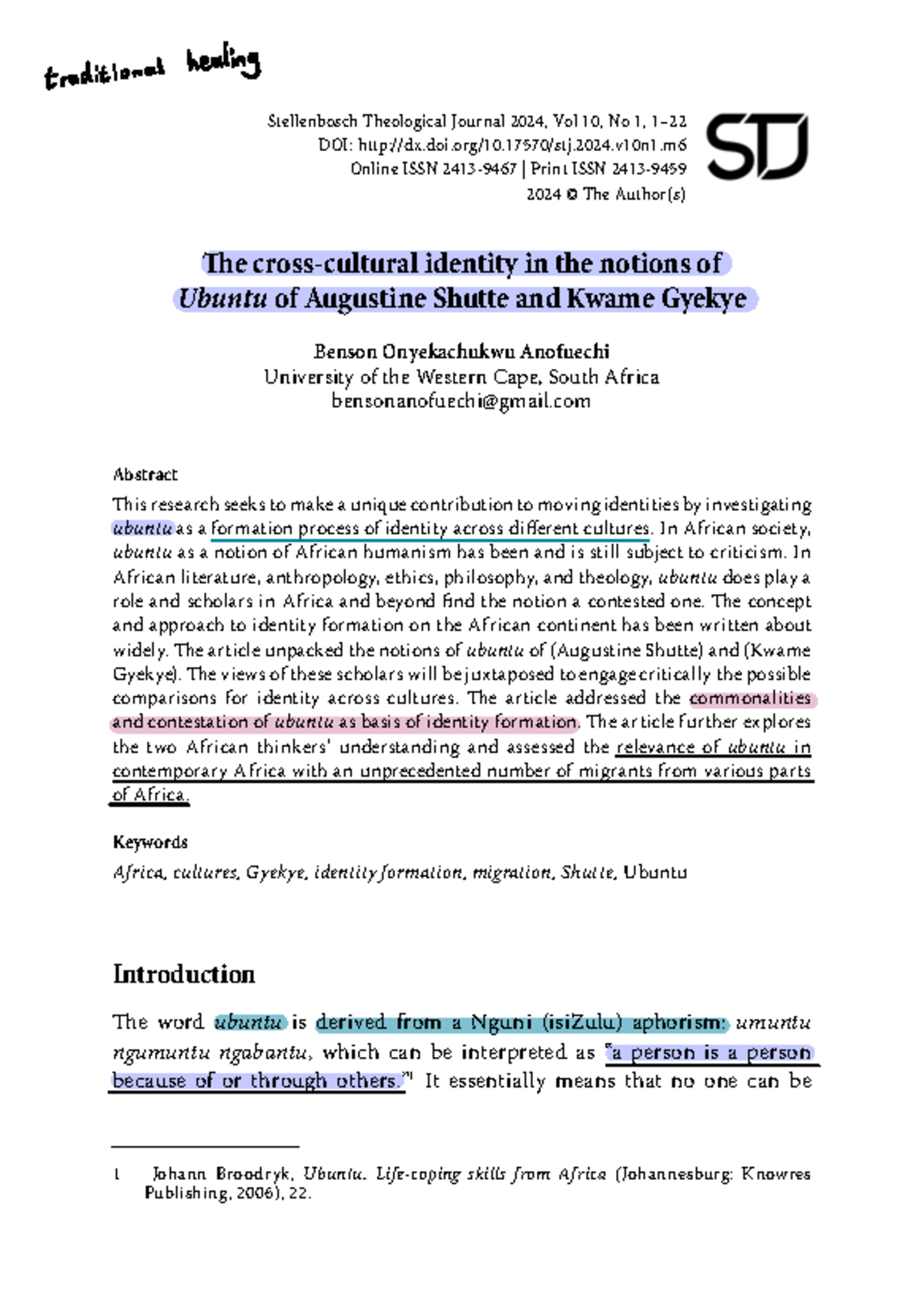 Cross-Cultural Identity Formation and Ubuntu in South Africa: STJ 2024 ...