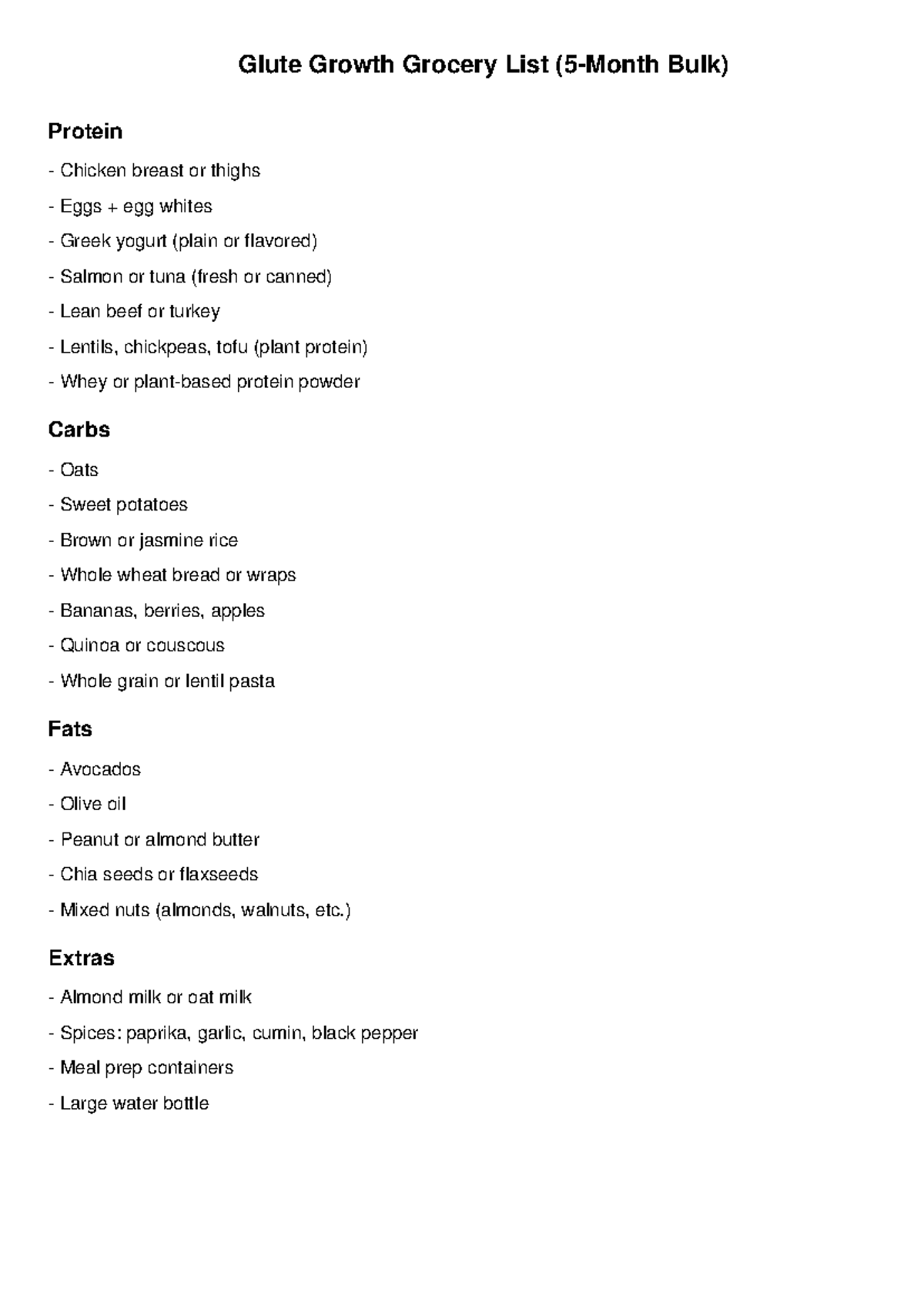 Glute Growth Shopping List - Glute Growth Grocery List (5-Month Bulk ...