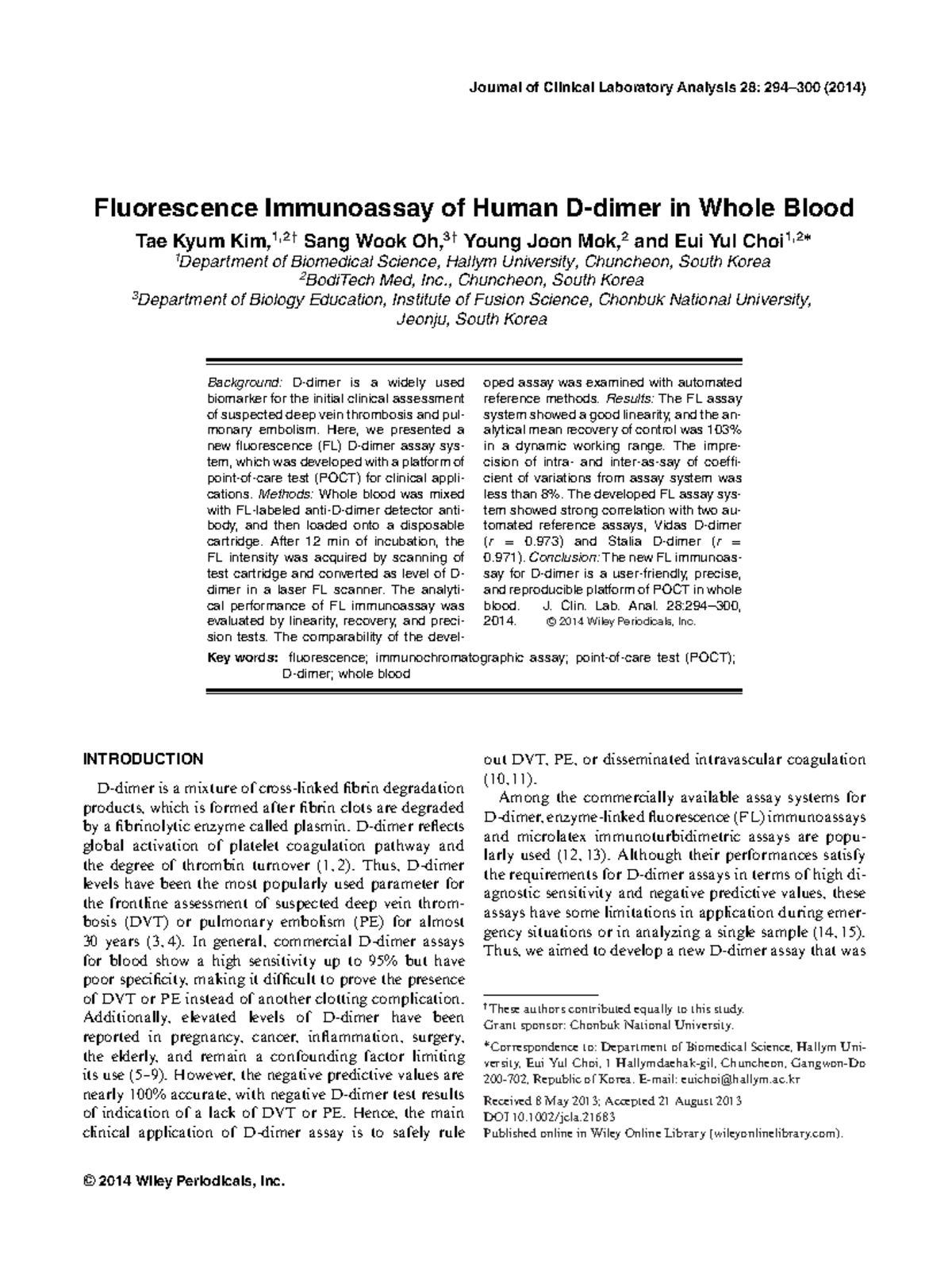 2014 J. Clin. Lab. Anal. Final Exam: Fluorescence Immunoassay of D ...