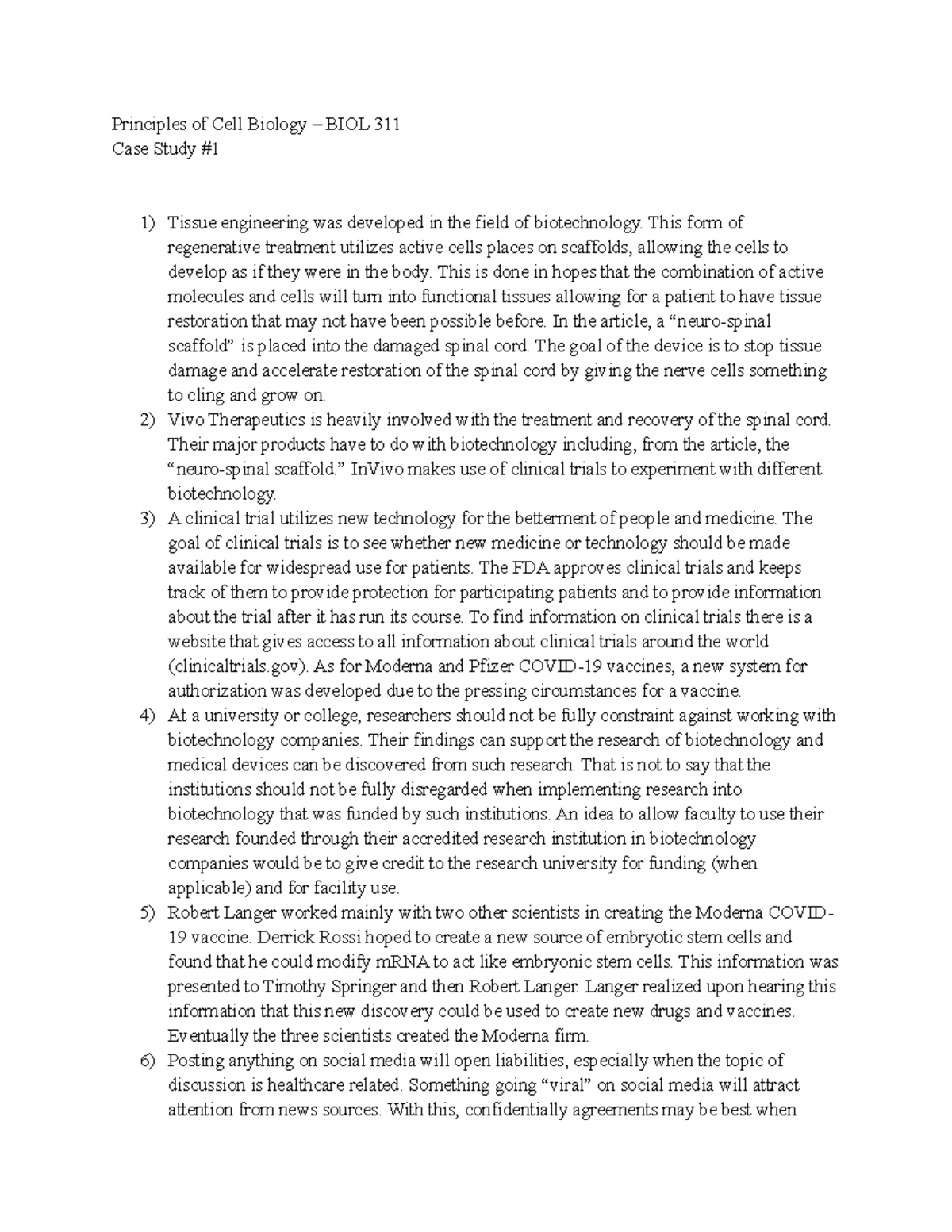Case Study #1 - Principles of Cell Biology – BIOL 311 Case Study ...