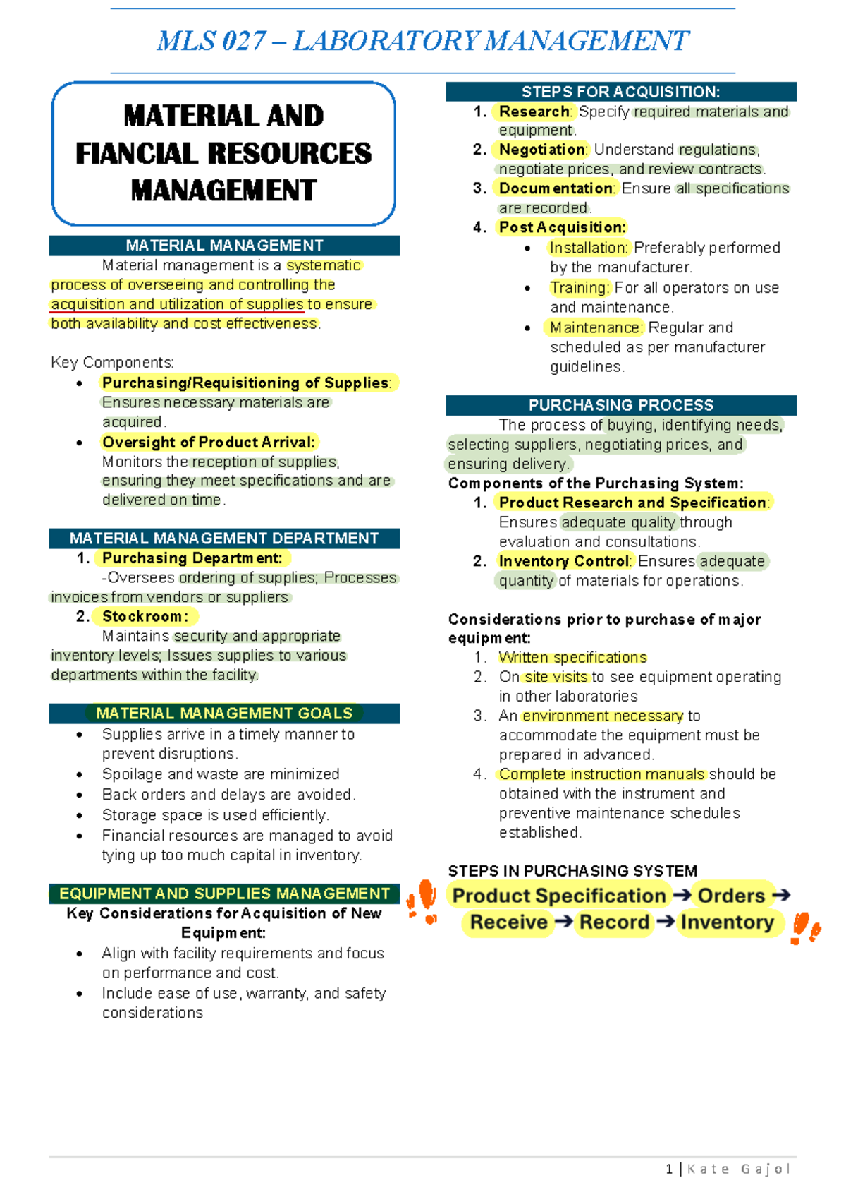 MLS 027 LAB: Material & Financial Resources Management Guide - Studocu
