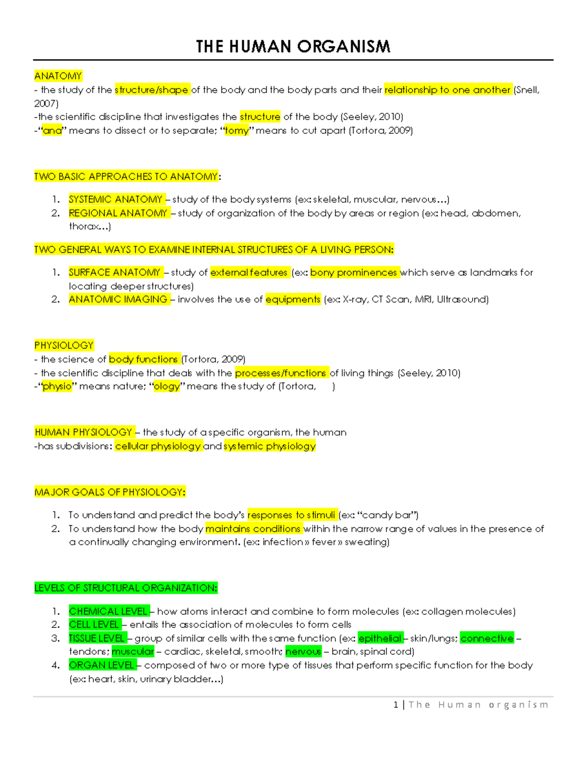 1. Introduction to Anatomy and Physiology - THE HUMAN ORGANISM ANATOMY ...