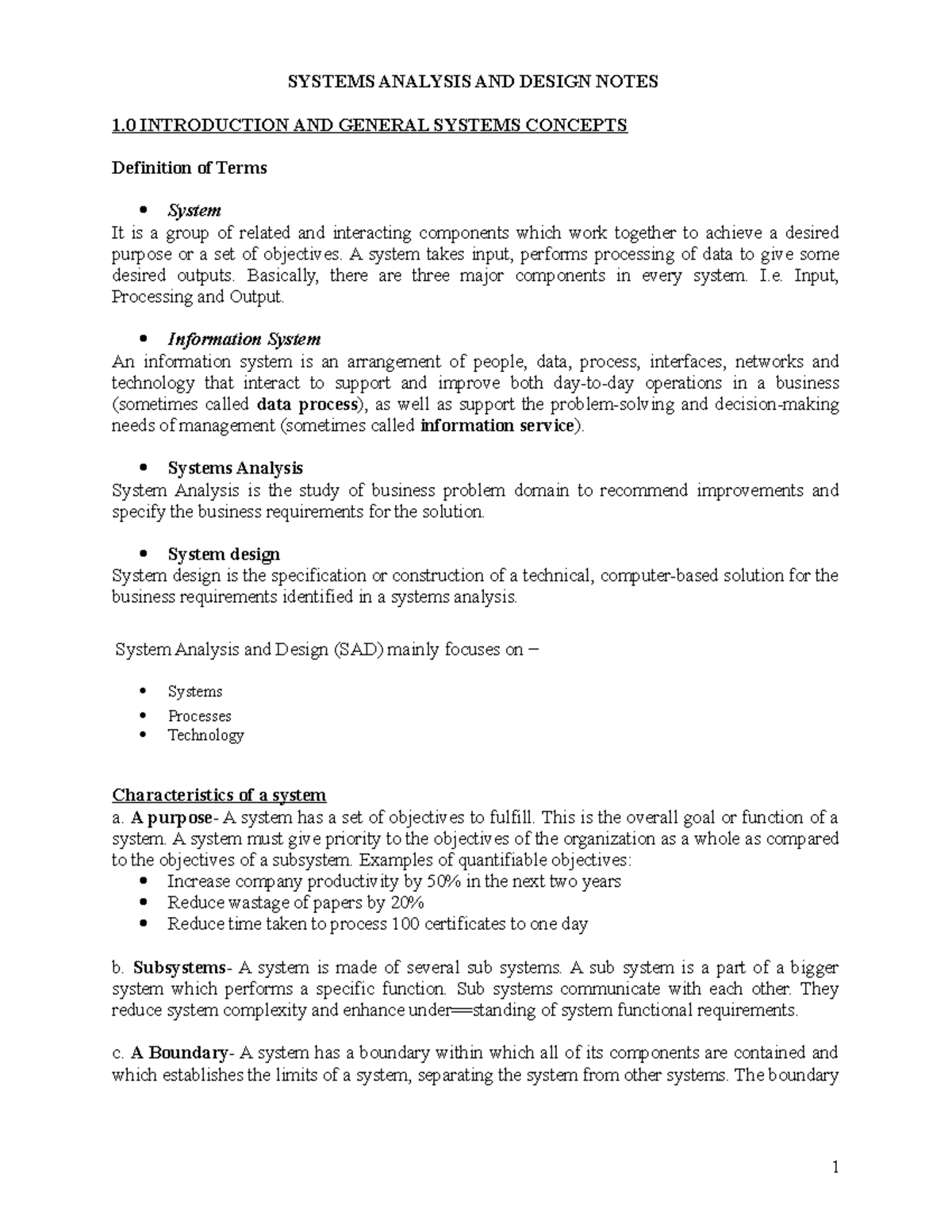 Systems analysis and design notes complete lecture notes. - Computer ...