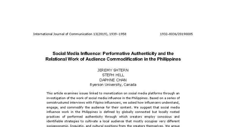 Social Media Influence in the Philippines: Authenticity and ...