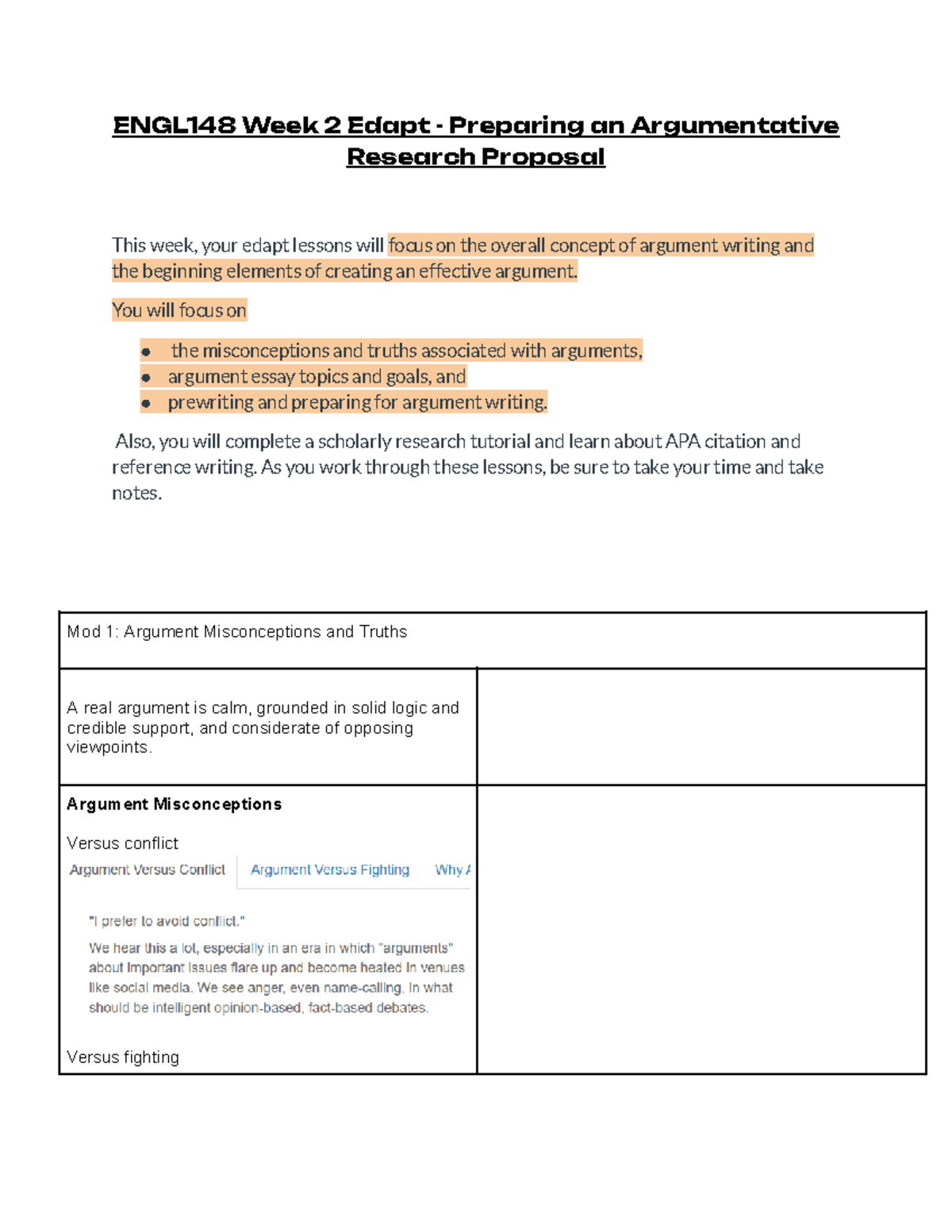 ENGL148 Week 2 Edapt - Crafting a Strong Argumentative Proposal - Studocu