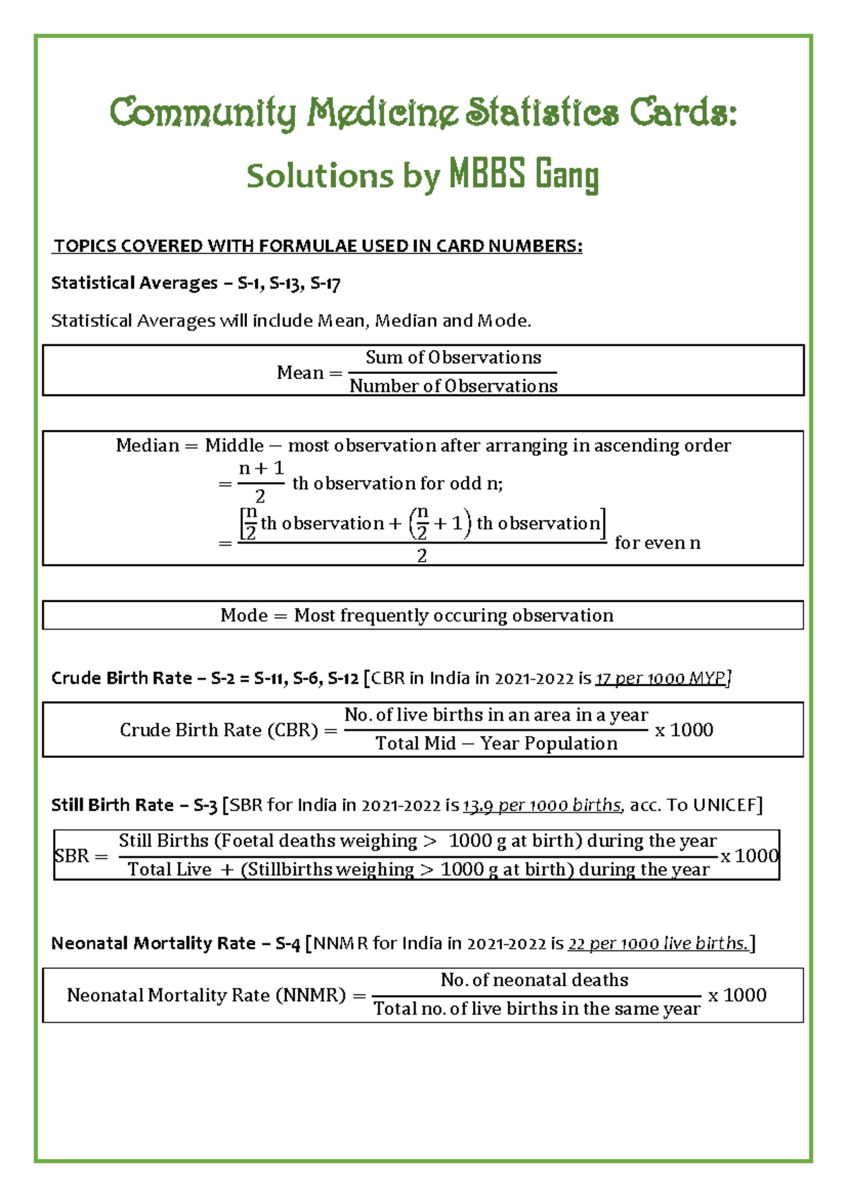 Community Medicine Statistics Cards - Statistics for MBBS Students ...