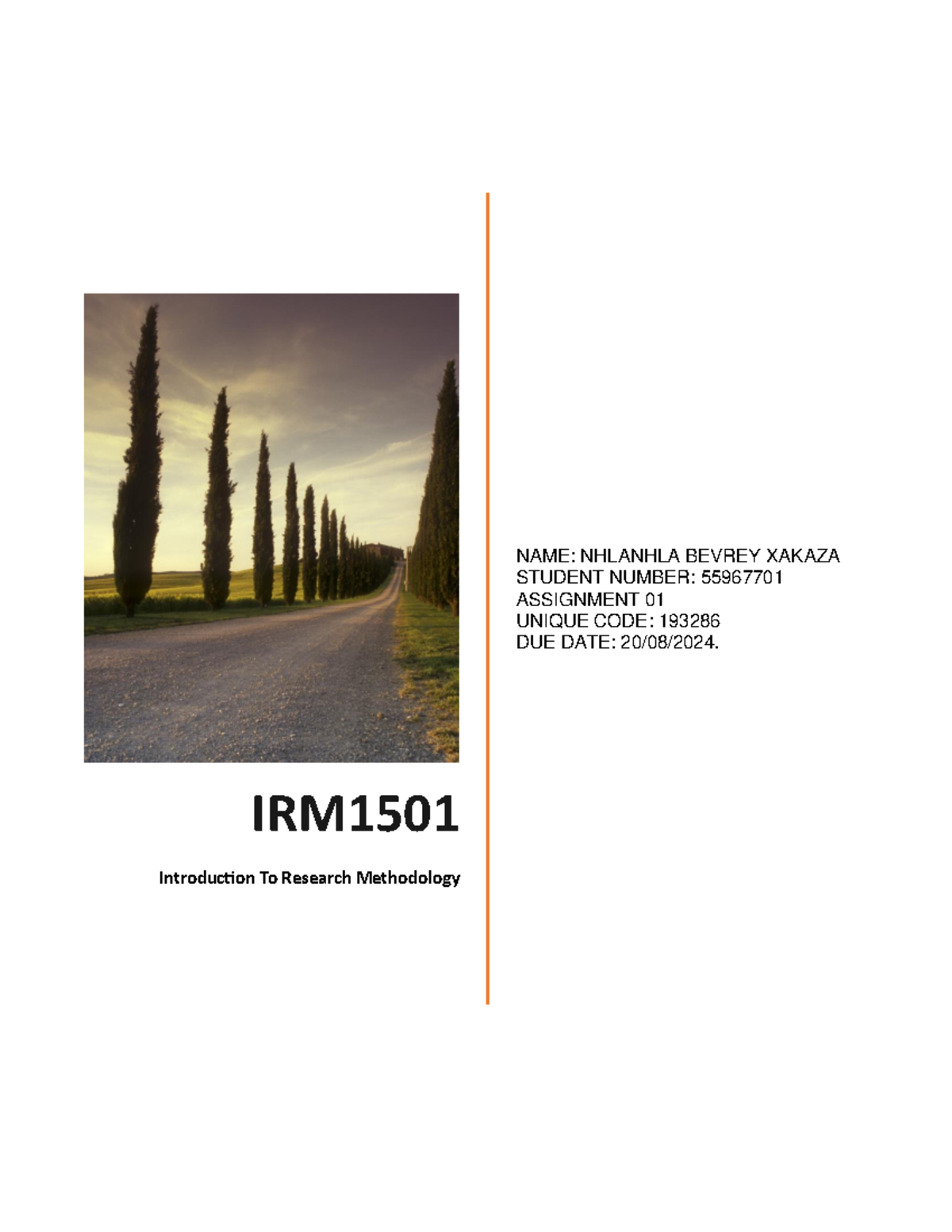 IRM1501 Assignment 01: Understanding Plagiarism in Research Methodology - Studocu