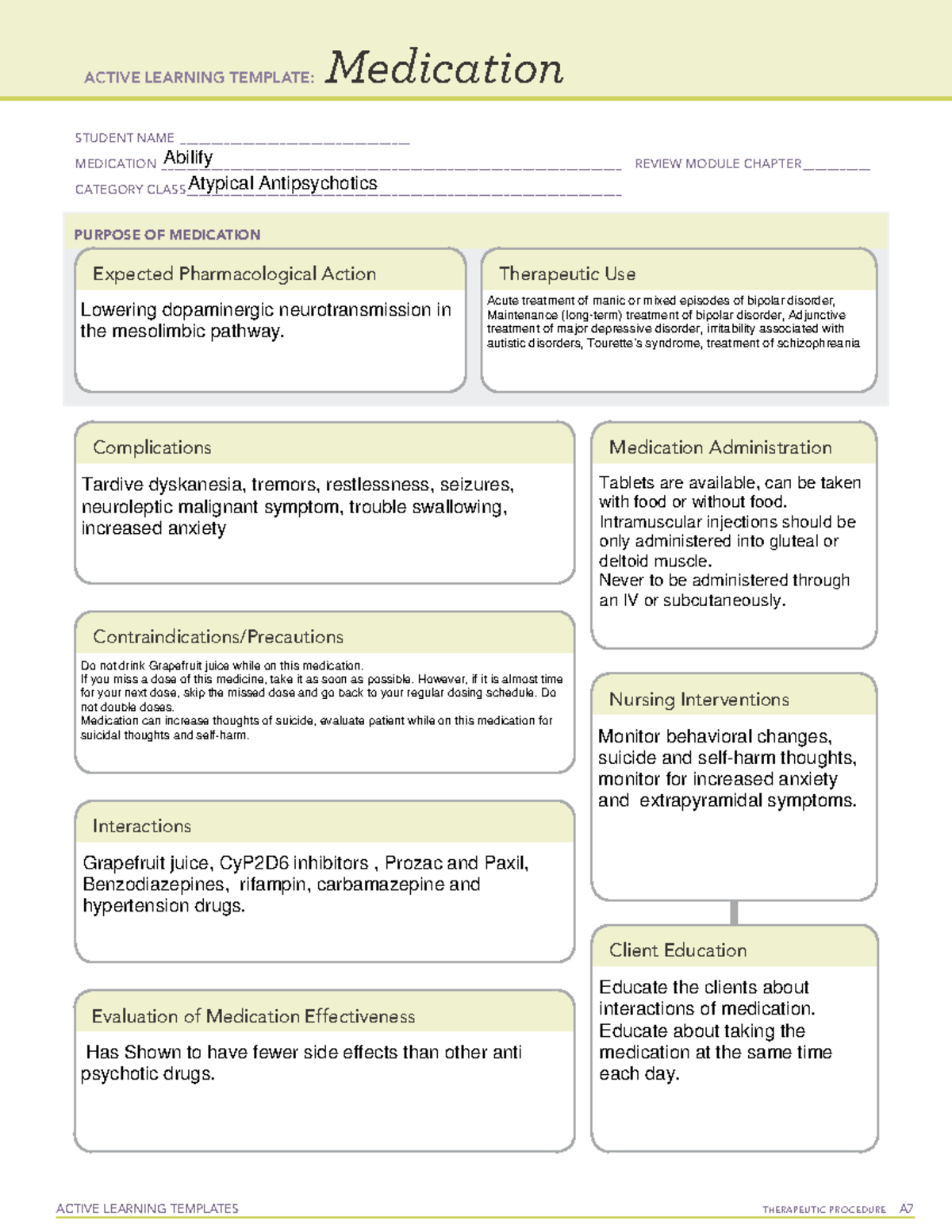 ACTIVE LEARNING TEMPLATE: Abilify Medication Review Module for ...