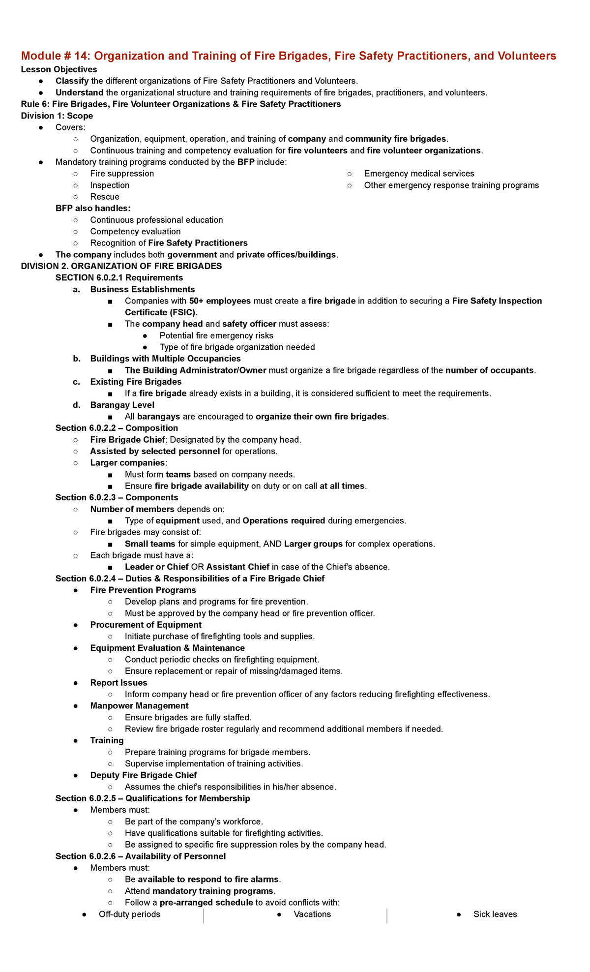 Module 14: Organization & Training of Fire Brigades (Fire Safety) - Studocu