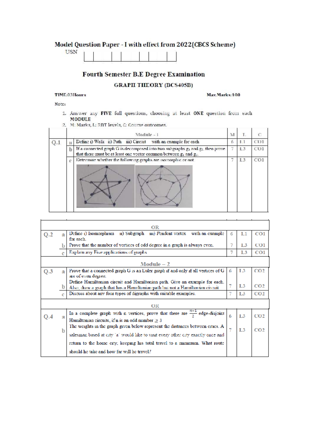 VTU BCS405B Graph Theory Exam QP & Solutions - April 2024 - Studocu