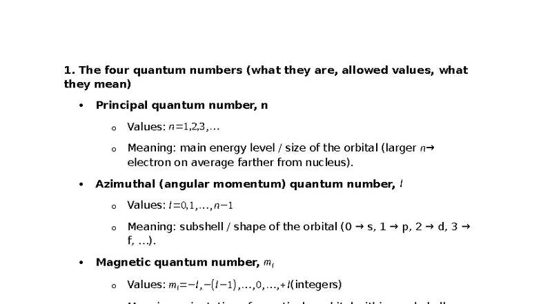 Quantum Numbers Explained: Experiment 19 Answers (CHEM101) - Studocu
