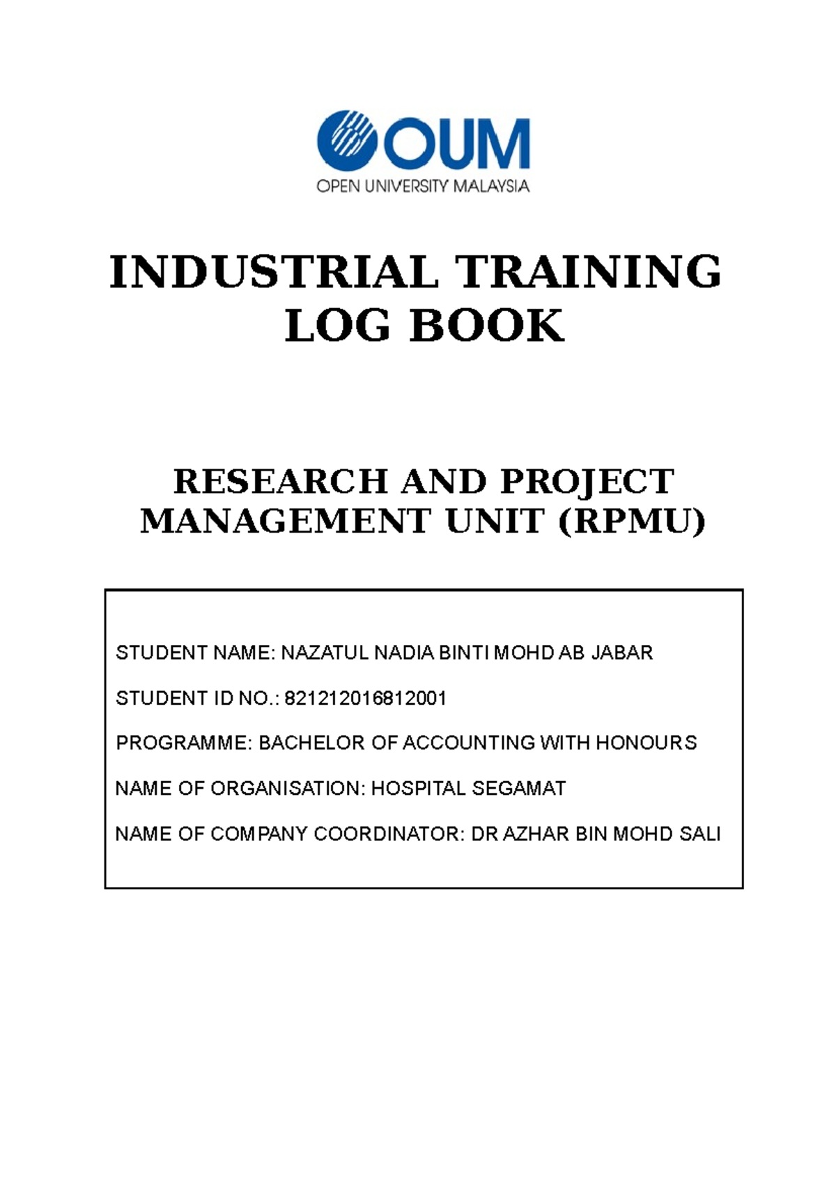 Industrial Training Log Book for Bachelor of Accounting (BAC 100) - Studocu