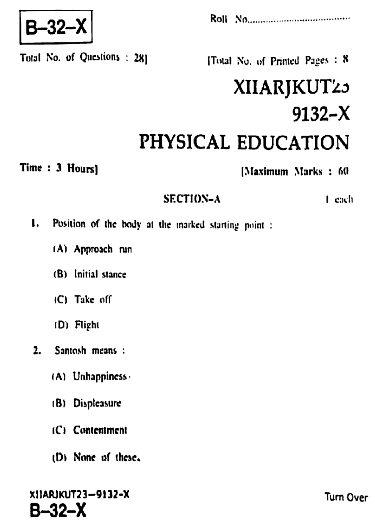 JKBose Class 12 Physical Education Exam Paper 9132 - 2023 - Studocu