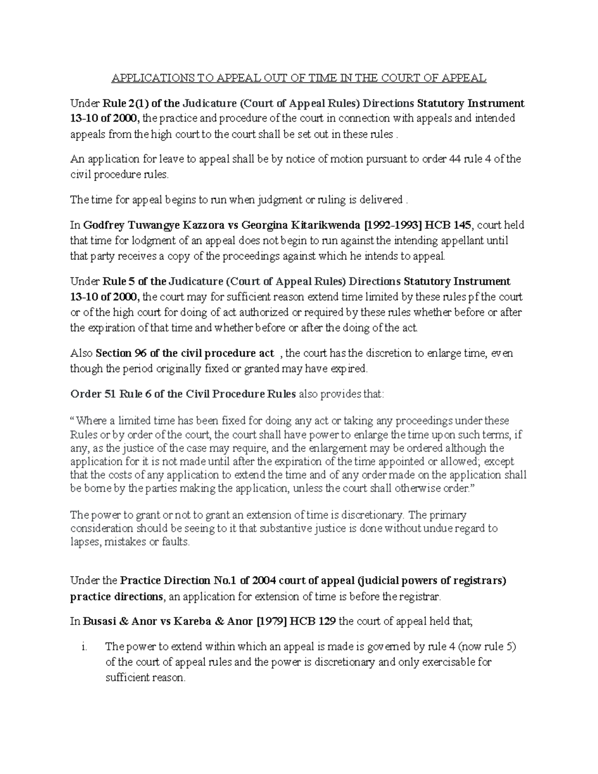 Application for Leave to Appeal Out of Time in Court of Appeal - Studocu