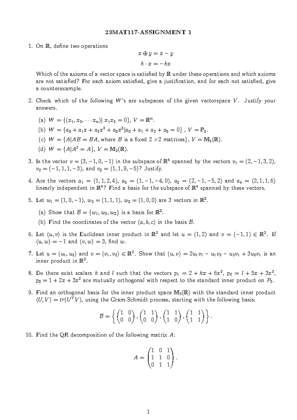 LA 23MAT117 Vector Space Operations and Subspace Analysis - Studocu