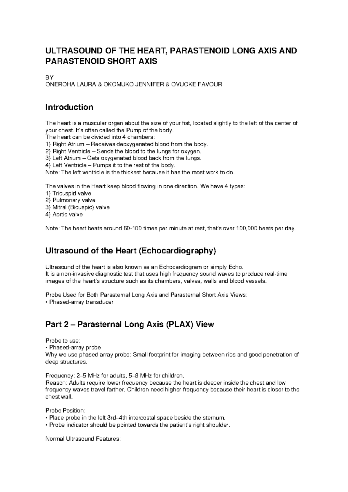 Heart Ultrasound: Parasternal Long & Short Axis Views (ECHO) - Studocu