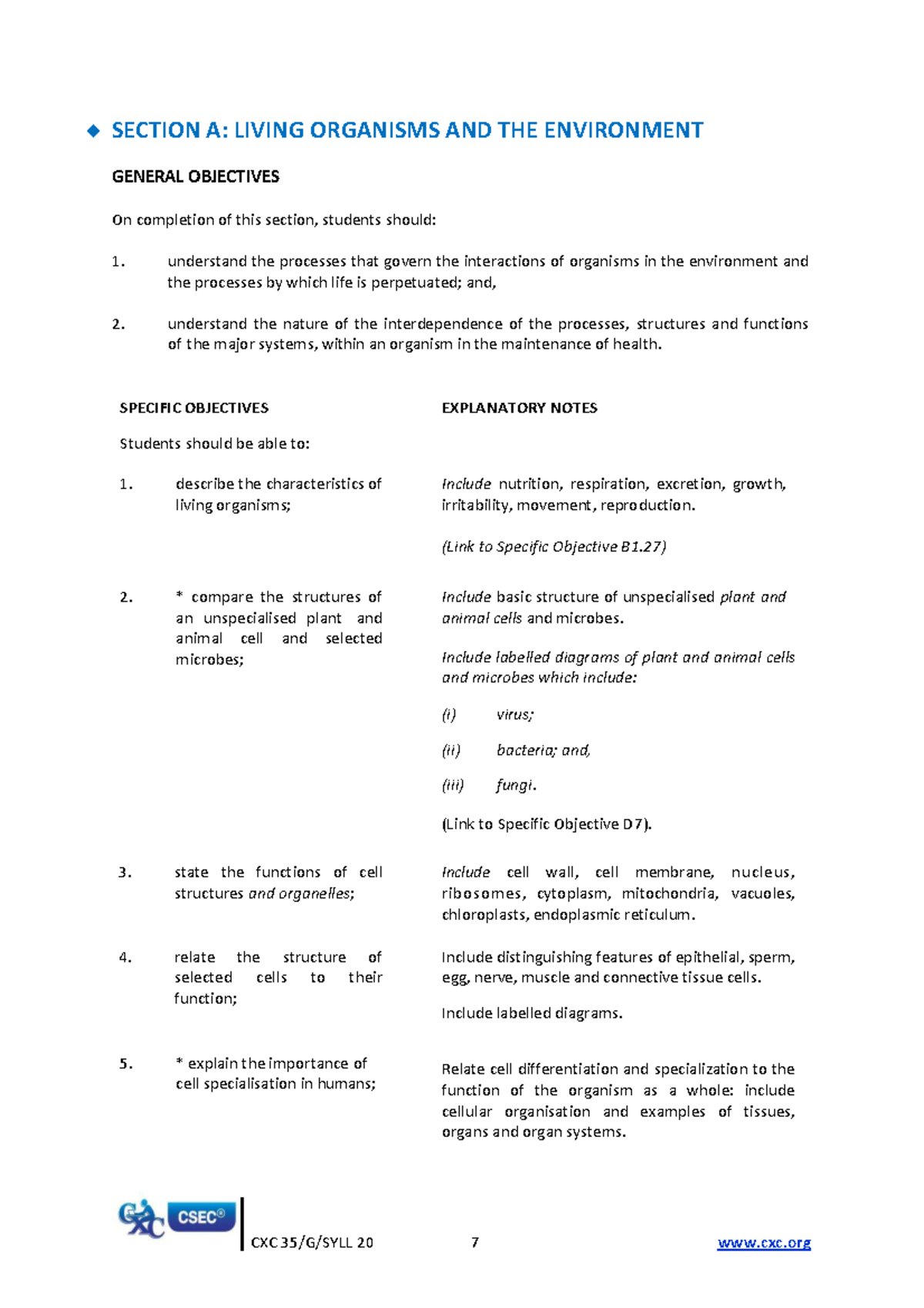 HSB SYLL 20: Living Organisms, Environment & Life Processes Overview ...