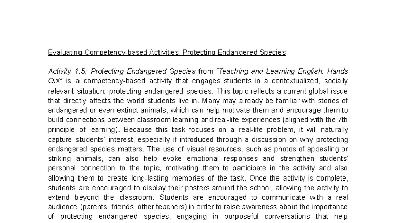 Evaluating Competency-Based Activities: Protecting Endangered Species ...