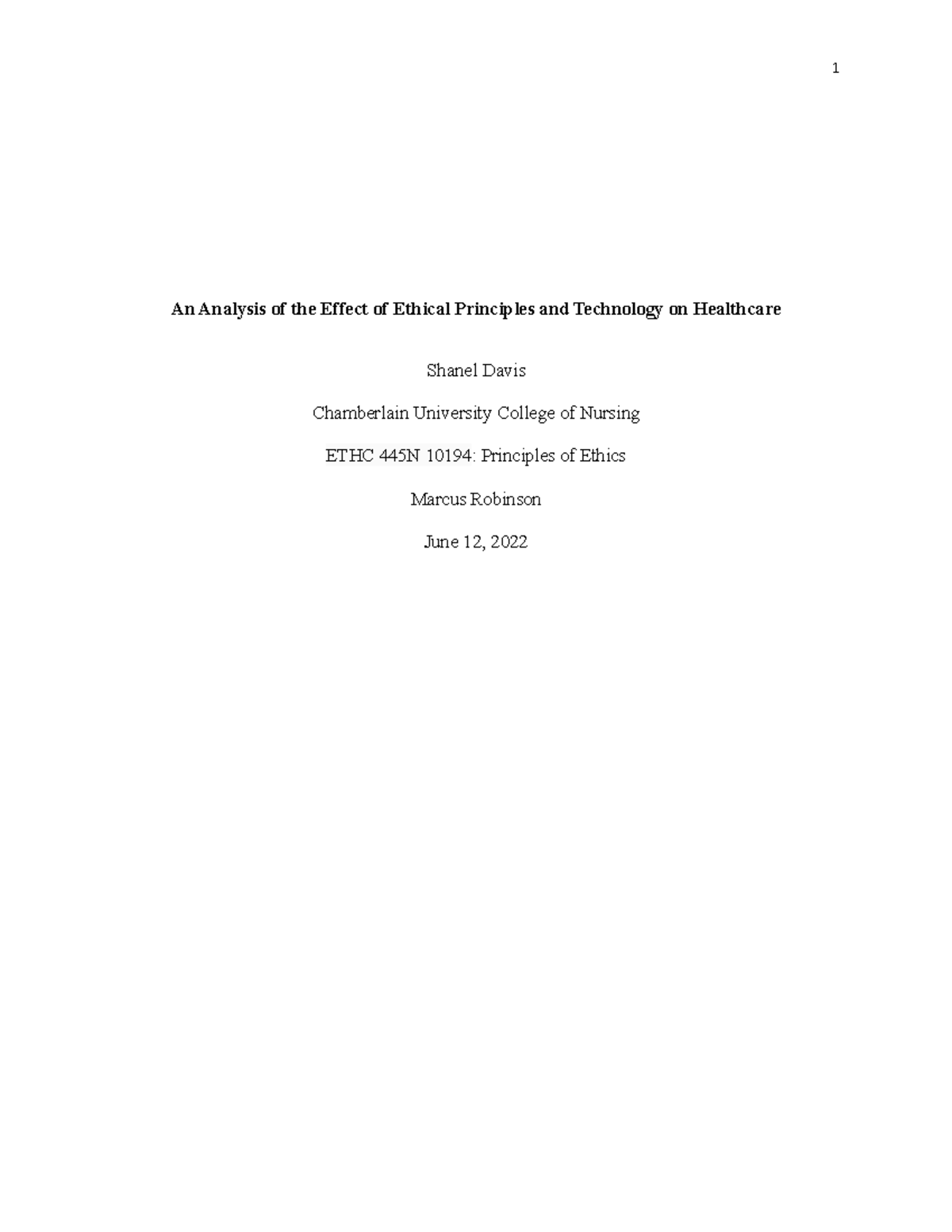 ETHC 445N 10194: Analysis of Care-Based and Rights Ethics in Healthcare ...