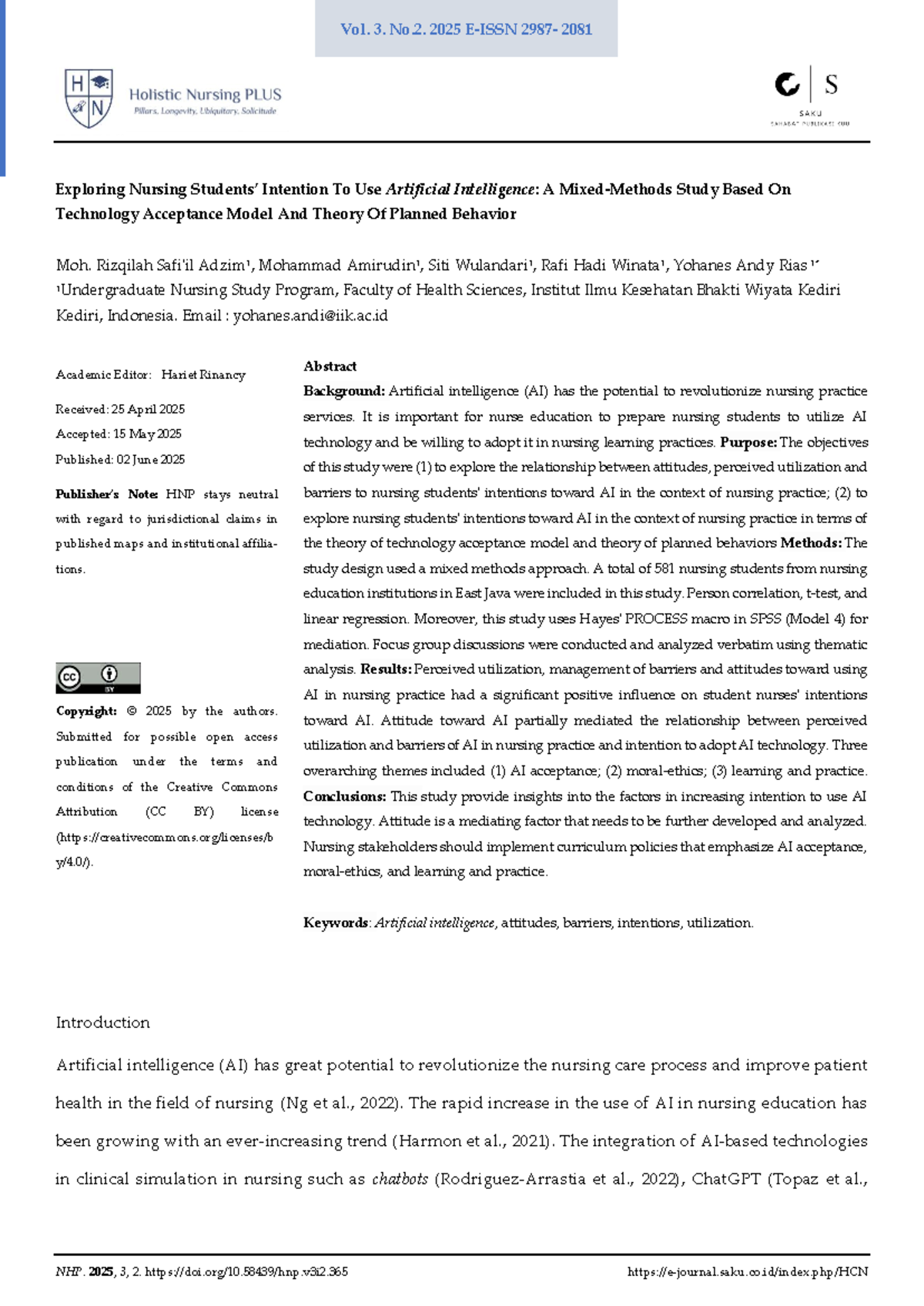 Exploring Nursing Students' Intention to Use AI: A Mixed-Methods Study ...