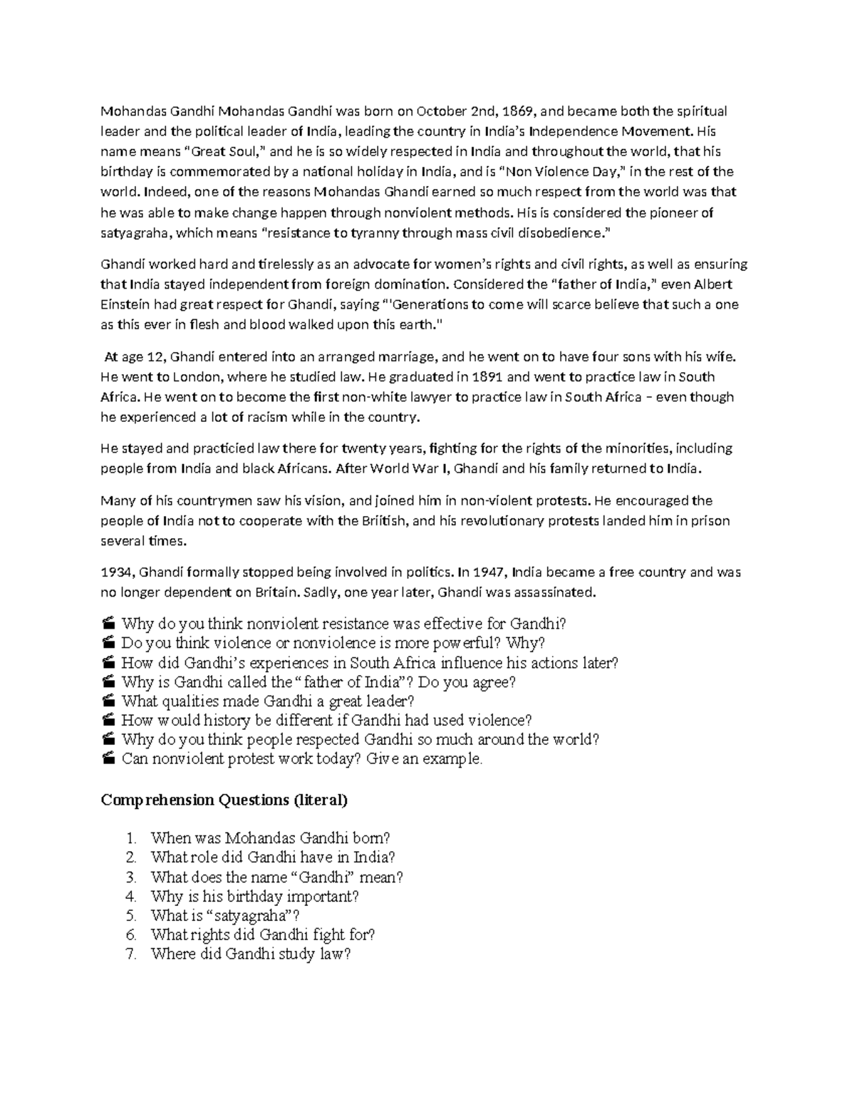 Gandhi's Legacy: Nonviolent Resistance and Leadership in India - Studocu