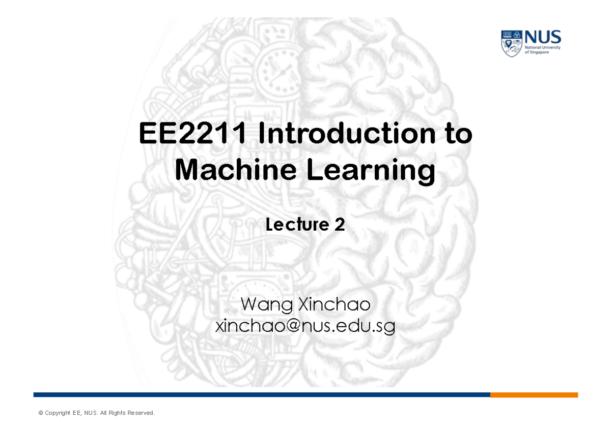 EE2211 Introduction to Machine Learning Lecture 2 Slides - Studocu