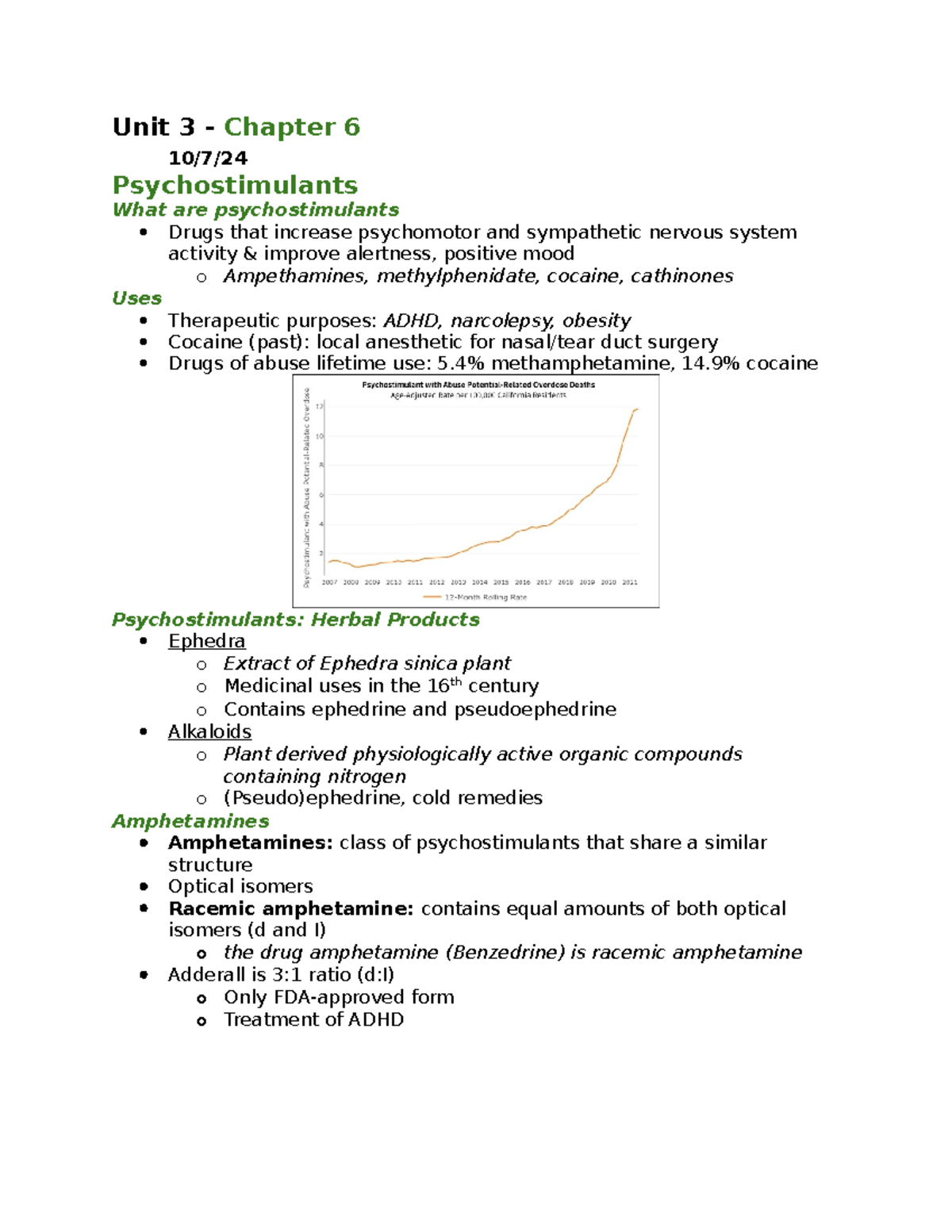 Chp6-Psychostimulants - Unit 3 - Chapter 6 10/7/ Psychostimulants What are psychostimulants ...