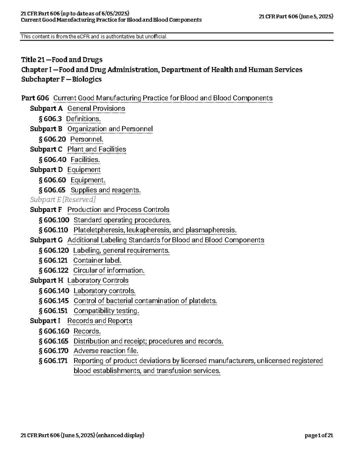 21 CFR Part 606: Current Good Manufacturing Practices for Blood ...