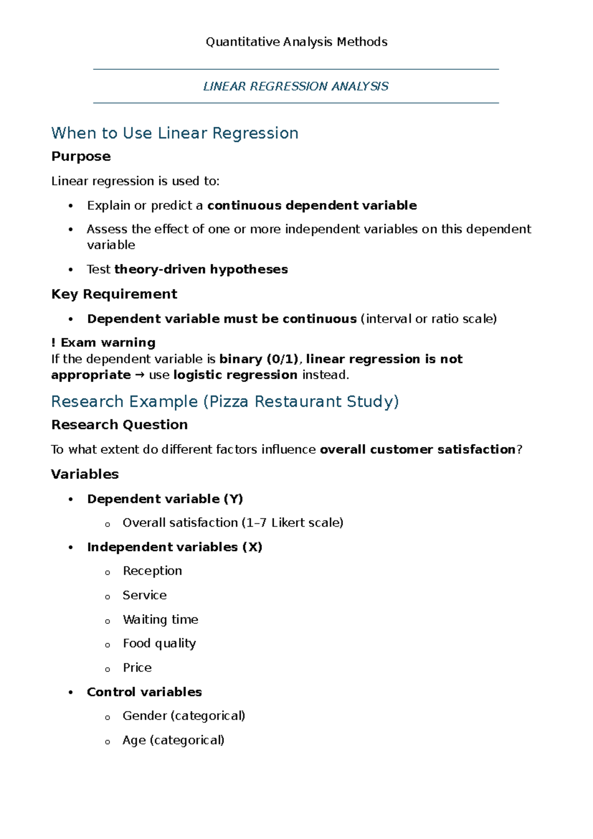 Quantitative Analysis Methods: Linear Regression & Factor Analysis ...