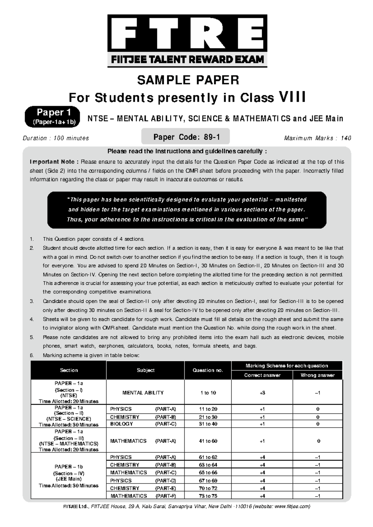 FTRE-2024- Sample Paper- Class-VIII-P1 - SAMPLE PAPER For Students ...