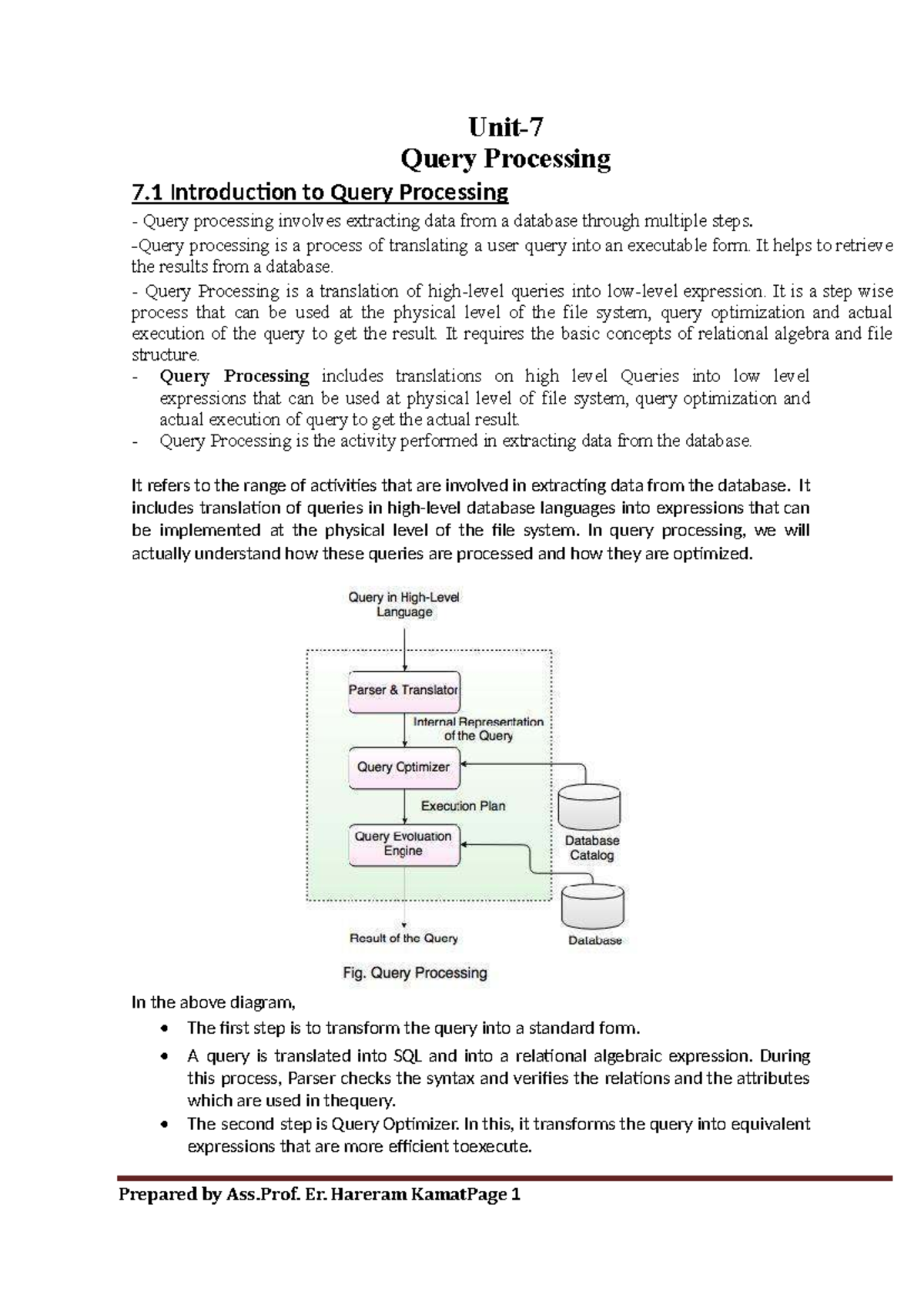Unit-7: Comprehensive Guide to Query Processing Techniques - Studocu