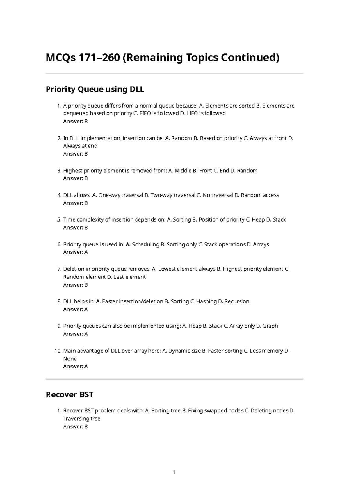 MCQs on Priority Queue, BST Recovery, and Sorting Techniques (CS101 ...