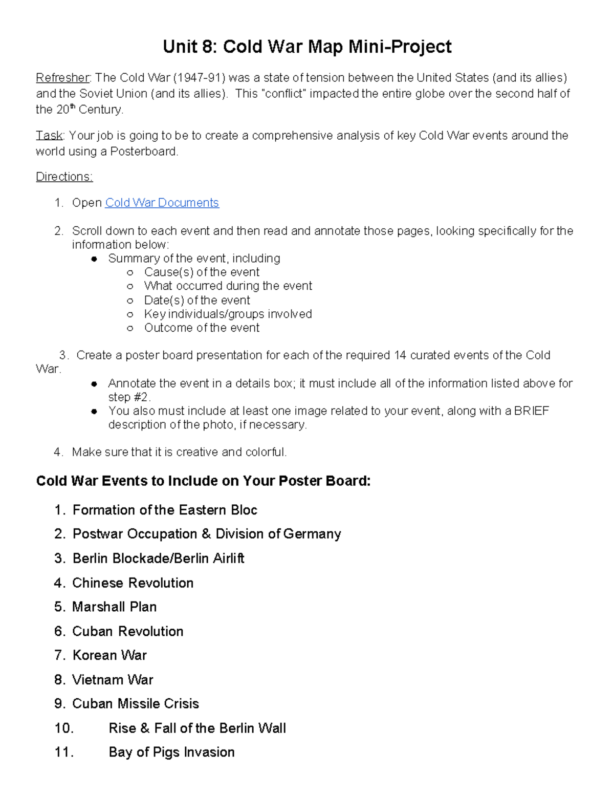 Unit 8 Cold War Map Mini-Project: Student Instructions & Guidelines ...